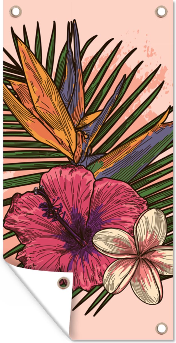 Décoration murale murale d'extérieur Fleurs - Tropical - Rose - 80x160 ...