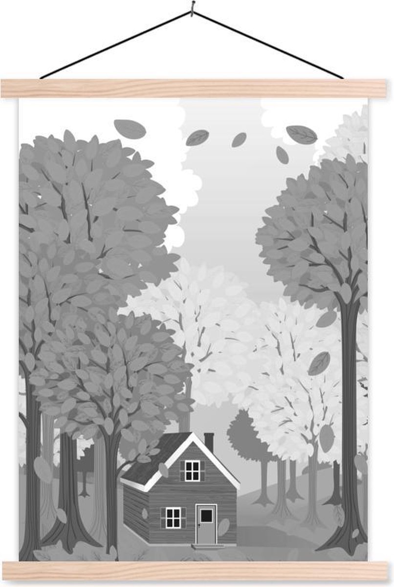 Een illustratie van een jagershut in het bos - zwart wit | bol.com