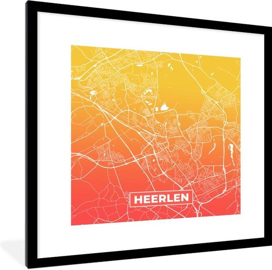 Fotolijst incl. Poster - Stadskaart - Heerlen - Geel - 40x40 cm - Posterlijst -... | bol