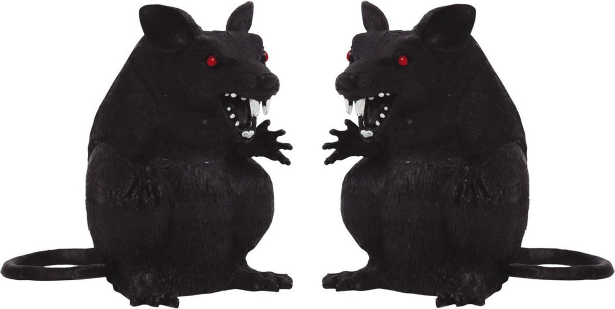 2x stuks horror griezel rat/muis zwart 18 cm - Grote harige nep ratten ...