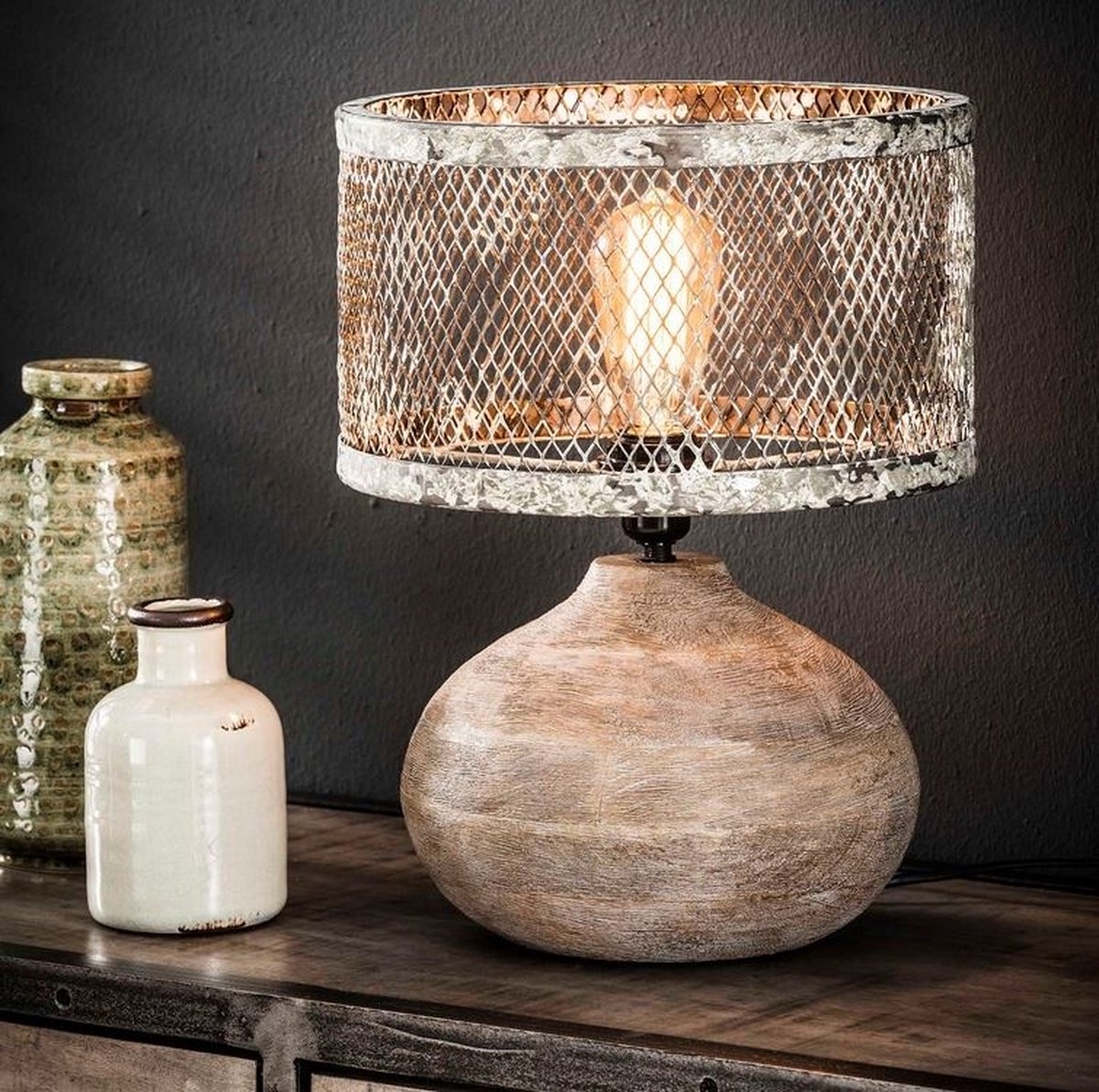 DePauwWonen | Massief houten bolle voet Tafellamp | E27 Fitting ...