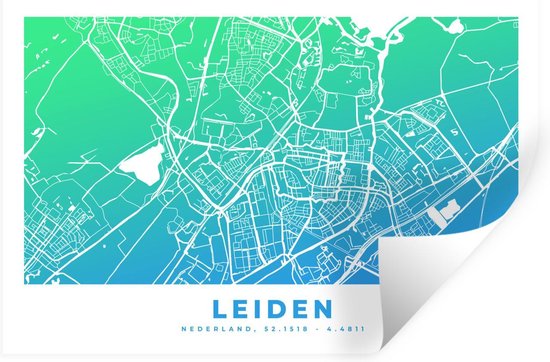 Muurstickers - Sticker Folie - Stadskaart - Leiden - Nederland - Blauw ...