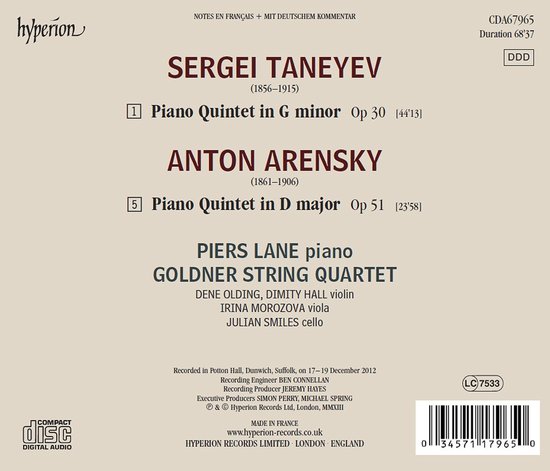 Goldner String Quartet, Pier Lane - Tanayev & Arensky: Piano Quintets (CD), Goldner... | bol.com
