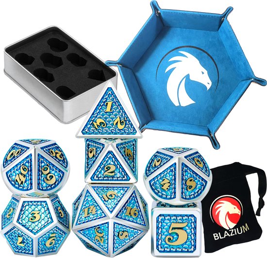 DnD Metal dice set XL Deluxe+ - Inclusief Dice Tray & Dice Bag – Azure ...