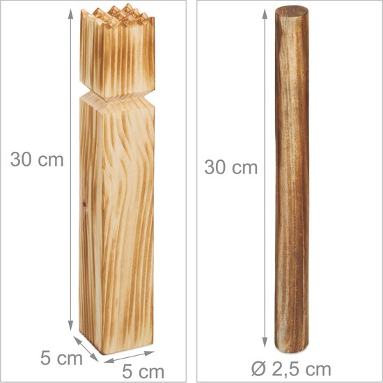 Heb jij Relaxdays Kubb spel - werpspel - 21 speelfiguren - buitenspel - houten blokken - met ...