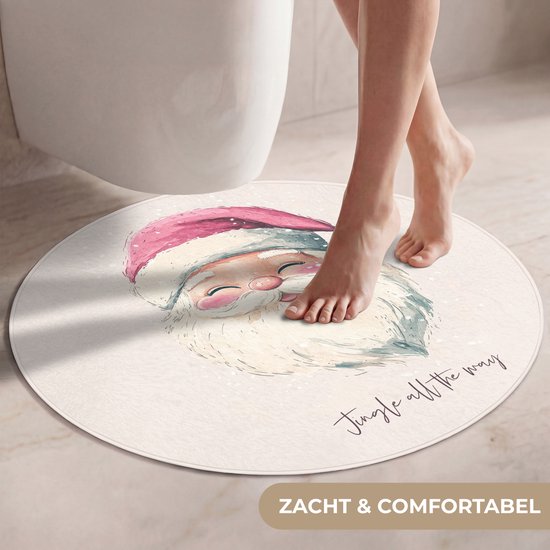 WC mat rond 70x70 cm - Antislip - Kerstman - Kerst - Quote - Beige ...