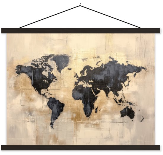 Schoolplaat - Textielposter - Wereldkaart - Goud - Zwart - Abstract - 120x90 cm -... | bol