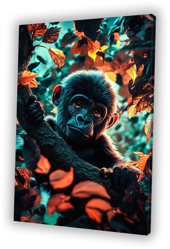 Schattige baby gorilla in natuur - Aap canvas schilderij - Kunstwerk gorilla -... | bol
