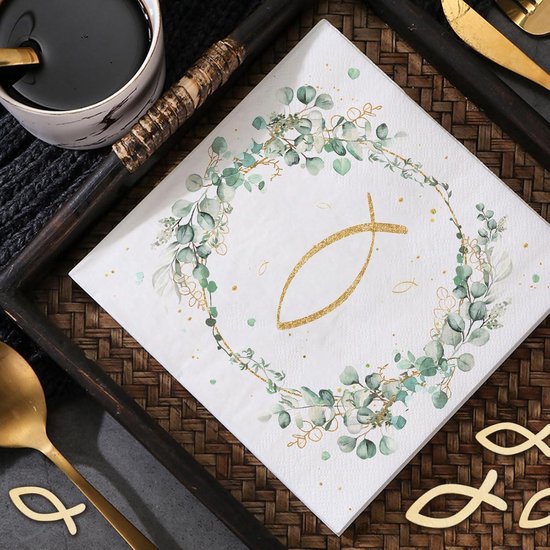 20 Napkins and 20 Pieces Fish Decoration for Communion Decor - Wooden ...