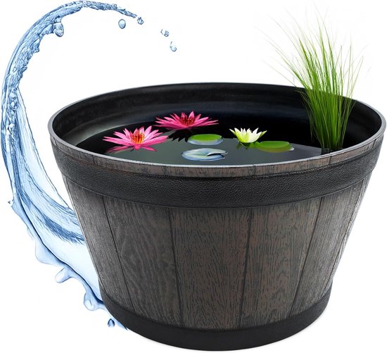 Mini-tuinvijver in eikenvat-look, 51 cm - Bruine kunststof waterbak ...