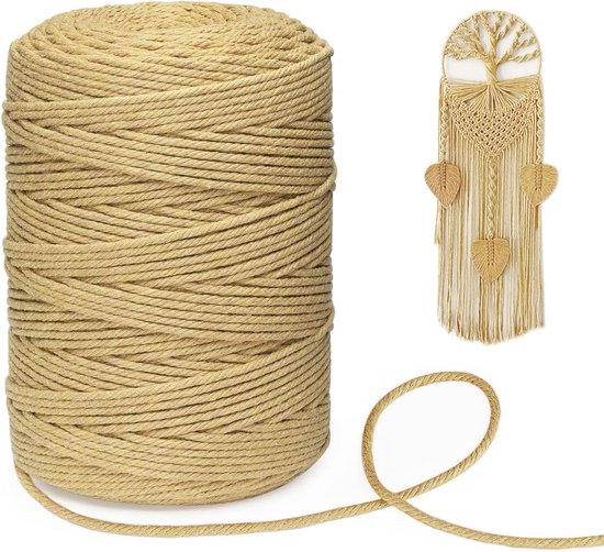 Natuurlijk macramé koord 3 mm - 300 m sterk en duurzaam touw voor DIY ...