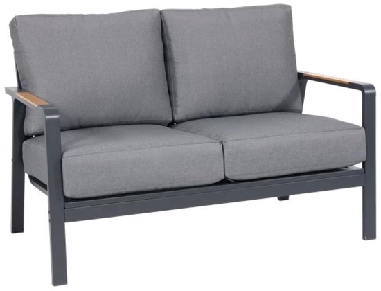 Lounge - bank - 2-zits - 129x79x78 cm - Aluminium - Teak look | bol