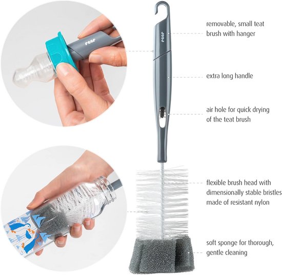 2-in-1 Flessen- en Zuigborstel voor Babyflessen - Grijs | bol