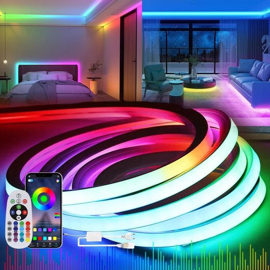 2m Neon LED Strip RGB met Voeding en Controller - Waterdicht IP65, Voor ...