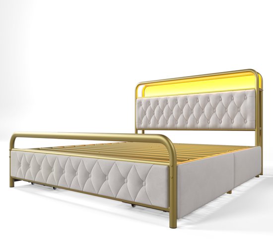 Bed 160x200cm met laden + LED + Oplaadpunten - gestoffeerd in fluweel ...