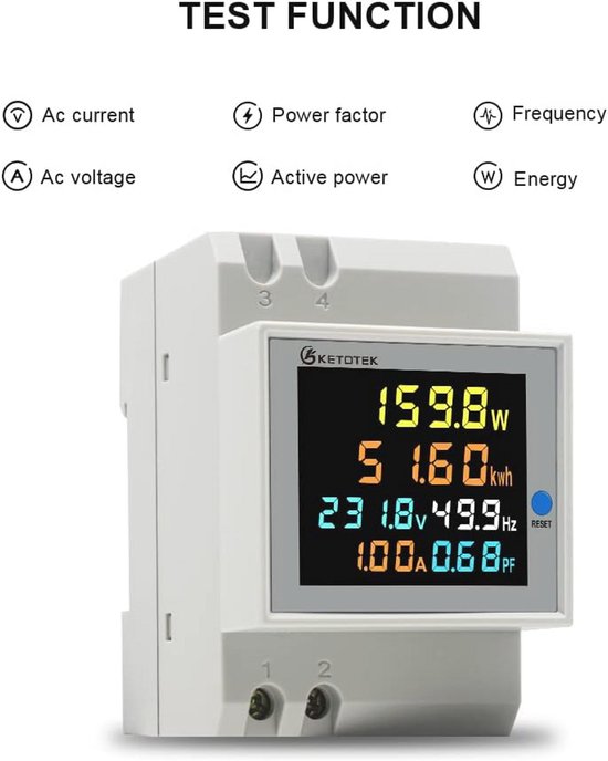 Digitale Stroommeter 6 in 1 - KWH Meter en Voltmeter met LCD Scherm | bol