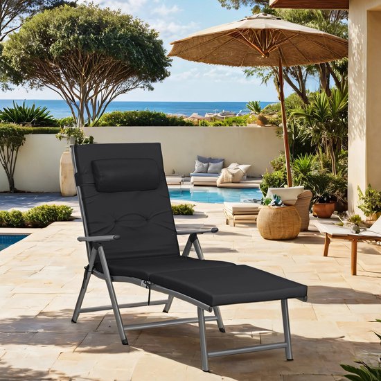 Opklapbaar ligbed met 6 cm dik matras, tuinstoel, afneembaar kussen | bol