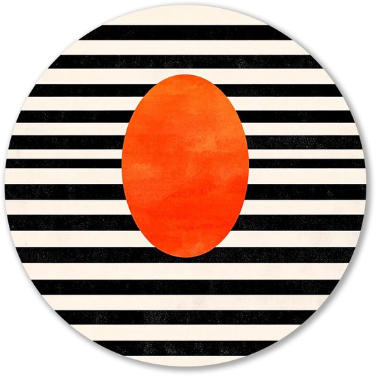 Abstracte zon met strepen - Zon rond schilderij - Rond wandpaneel ...