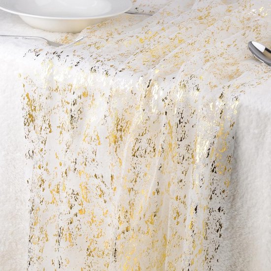 Gouden tafelloper 71 x 395 cm - Metallic glitter gaas boho tafelkleed ...