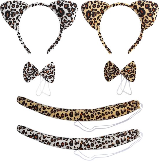 Luipaardkostuum 6 stuks - oren hoofdband oren staart vlinderdasset voor ...