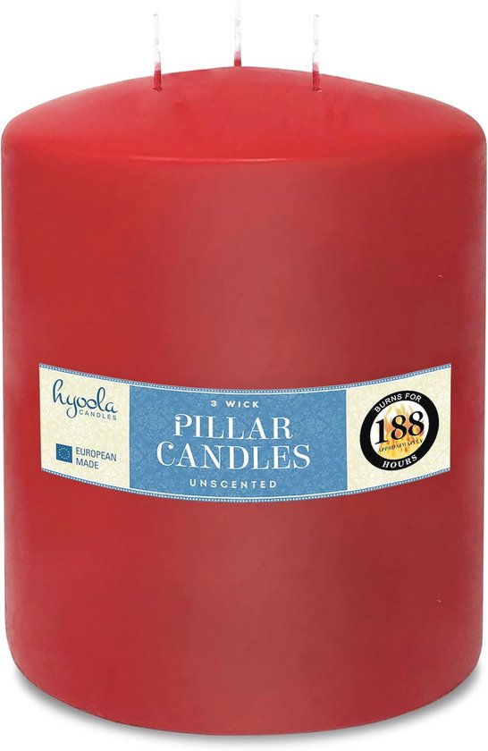 Rode Mammoetkaars met 3 Lonten - 15 x 20 cm - Grote Ongeparfumeerde ...