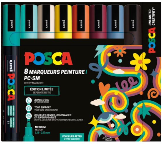 Uni Posca PC5M Markers Set 8 Stuk Retro Kleuren | bol