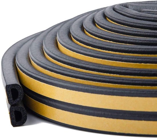 Tochtstrip zelfklevend type D - 20 m zwart, tegen koude tocht ...