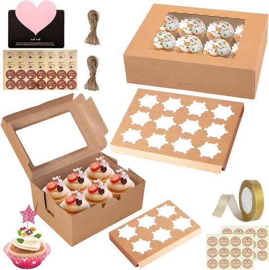 18 Pcs Cupcake Boxes with Clear Window - Dessert Box for Cookies ...