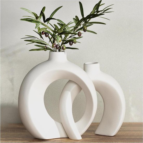 Ceramic Vaas Set Van 2 - Moderne Boheemse Aesthetic Design Vase - Wit ...