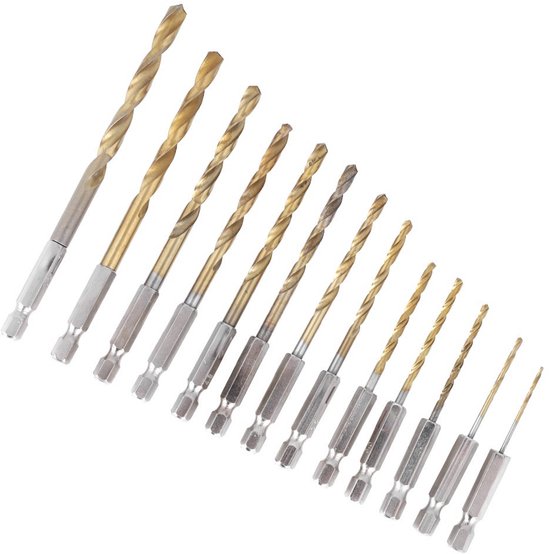 13-delige HSS Twist Boor Set met Hex Schacht - Boren voor Metalen en ...