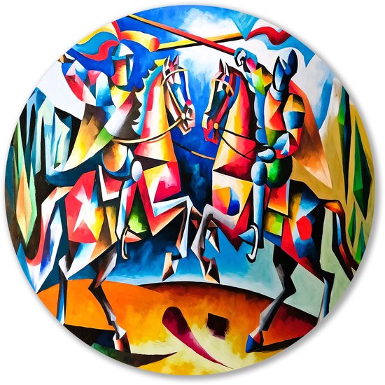 Ridders in kleurrijke strijd - Gevecht schilderij rond - Rond ...