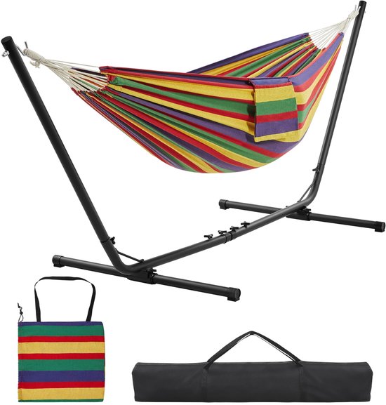 Hangmat met frame, verstelbare dubbele hangmat 294/304/314 cm met ...