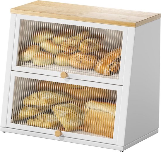 Grote tweelaagse brooddoos met houten handvat en gestreepte raamdeur ...