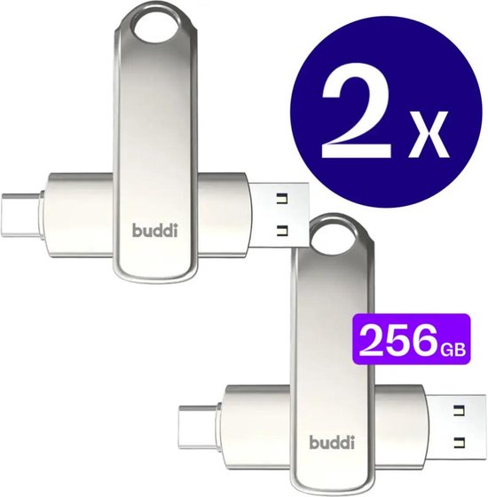 2-Pack Buddi USB-C Stick 256GB | USB C en USB A | Dual Geheugenstick ...