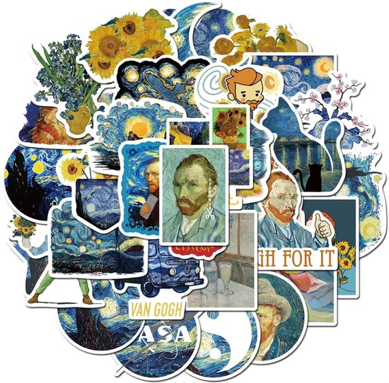Van Gogh Stickers - 50 stuks - 3-5CM - Voor laptop, journal, muur, deur ...