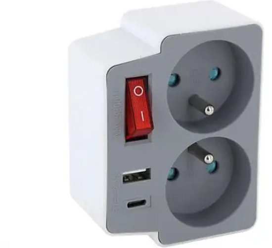 chacon Dominostekker 2 x 16A + USB-A+ USB-C Grijs | bol