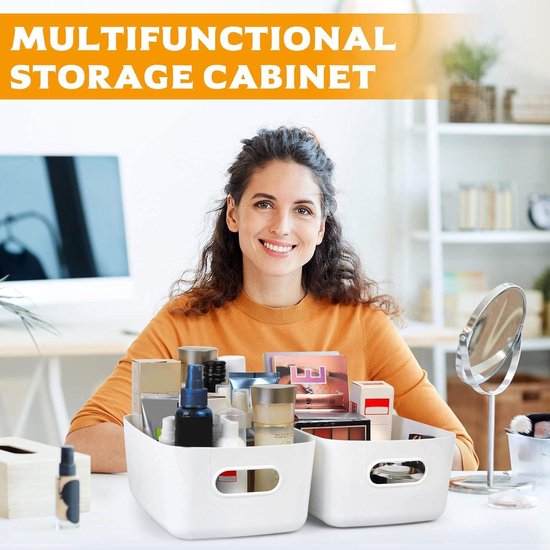 Opbergdozen Organizer Doos Kunststof Opbergmand met Handgrepen - Wit ...