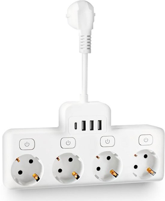 Verdeeldoos Met Individuele Schakelaars – 4 Stopcontacten & 3 USB ...