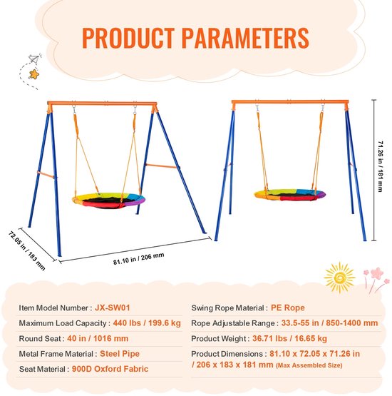 Kinderschommel - Schommel - Outdoor Schommel - 3-in-1 - Metalen A-Frame ...