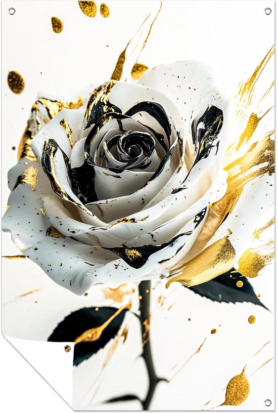 Luxe witte roos met gouden details - Roos buitenposter - Tuinversiering bloemen -... | bol