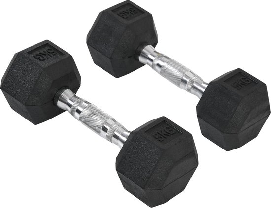 Hexagon Dumbbell Set - 2 x 5 KG Gietijzeren Halters voor Thuis en ...