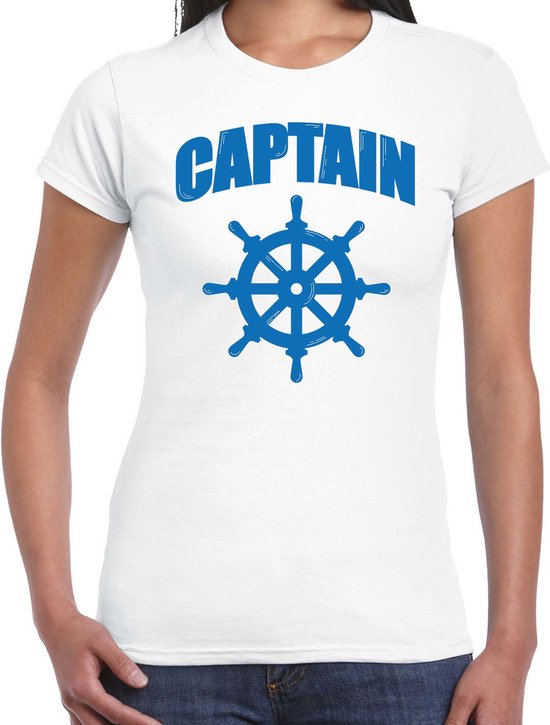Captain / kapitein met stuur verkleed t-shirt wit voor dames - maritiem ...