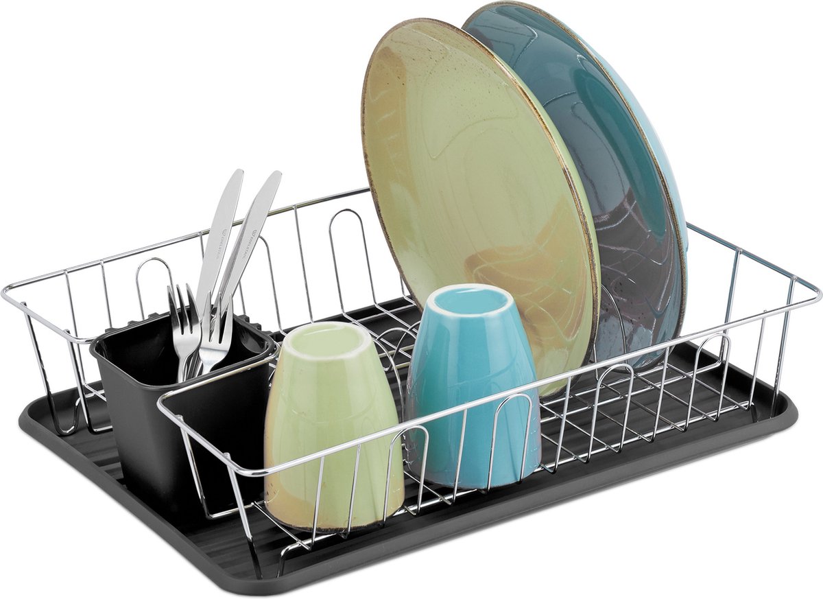 Relaxdays afdruiprek met lekbak - druiprek zwart - droogrek afwas ...