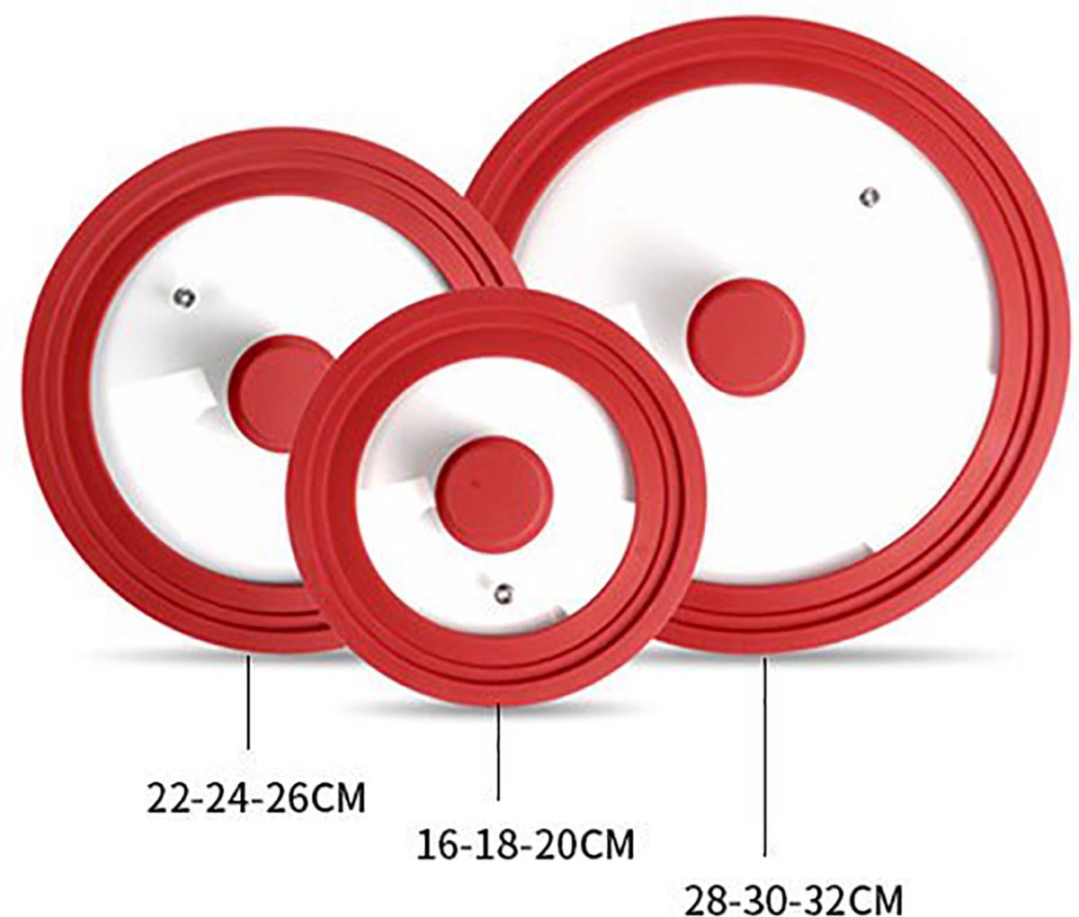 Glazen Pannendeksel Set 3-Delig - Rood - Potdeksel - Anti Spatdeksel - Deksel Voor... | bol.com