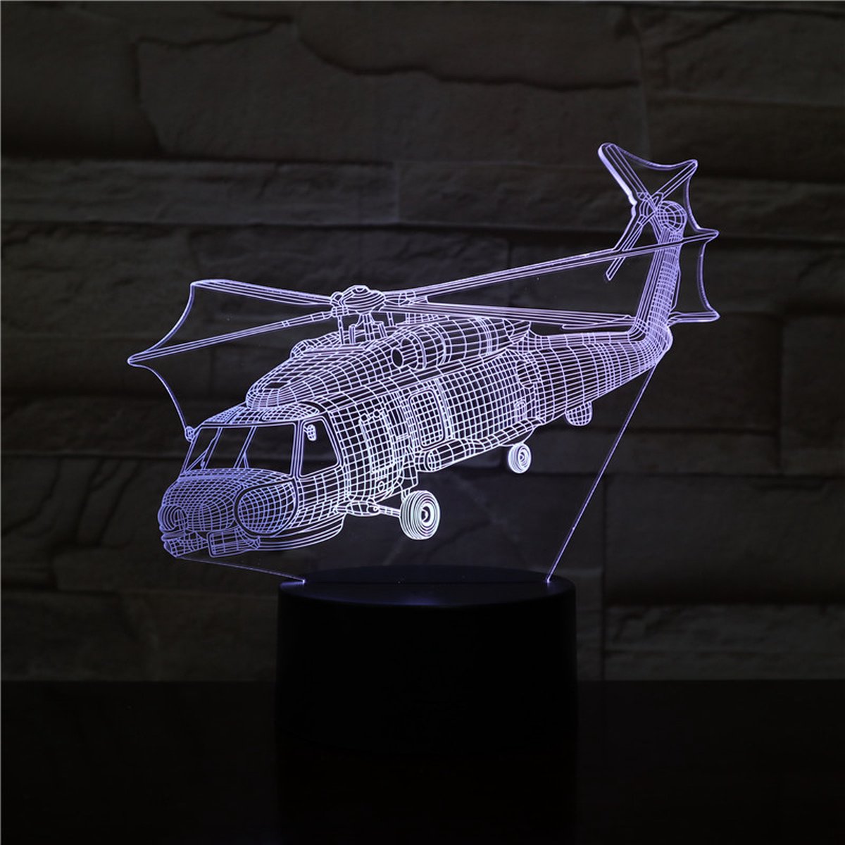 3D Led Lamp Met Gravering - RGB 7 Kleuren - Helicopter | bol.com