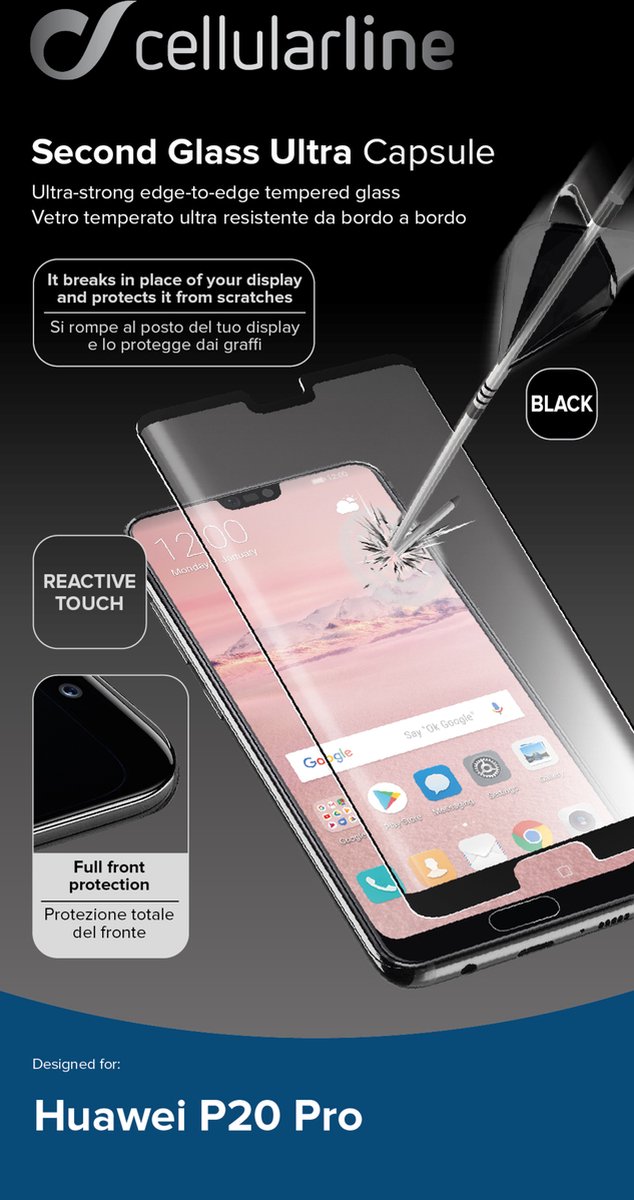 Cellularline - Huawei P20 Pro, SP gehard glas ultra capsule, zwart ...