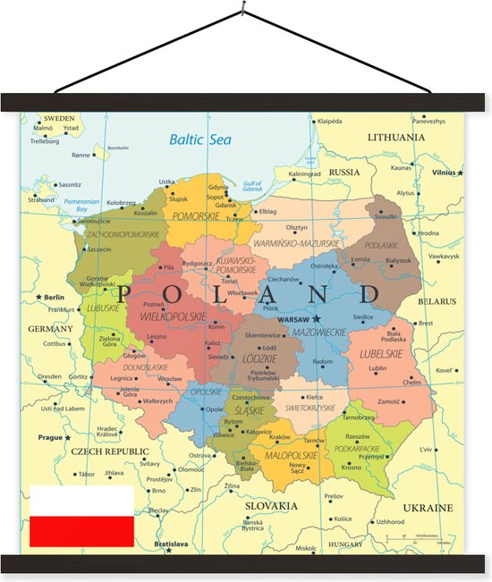 Posterhanger incl. Poster 60x60 cm - Schoolplaat - Kleurrijke kaart van ...