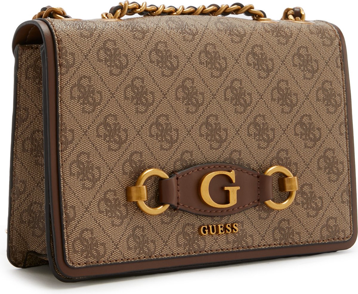 Guess Izzy Status Satchel Dames Crossbodytas - Latte Logo/Brown | bol.com