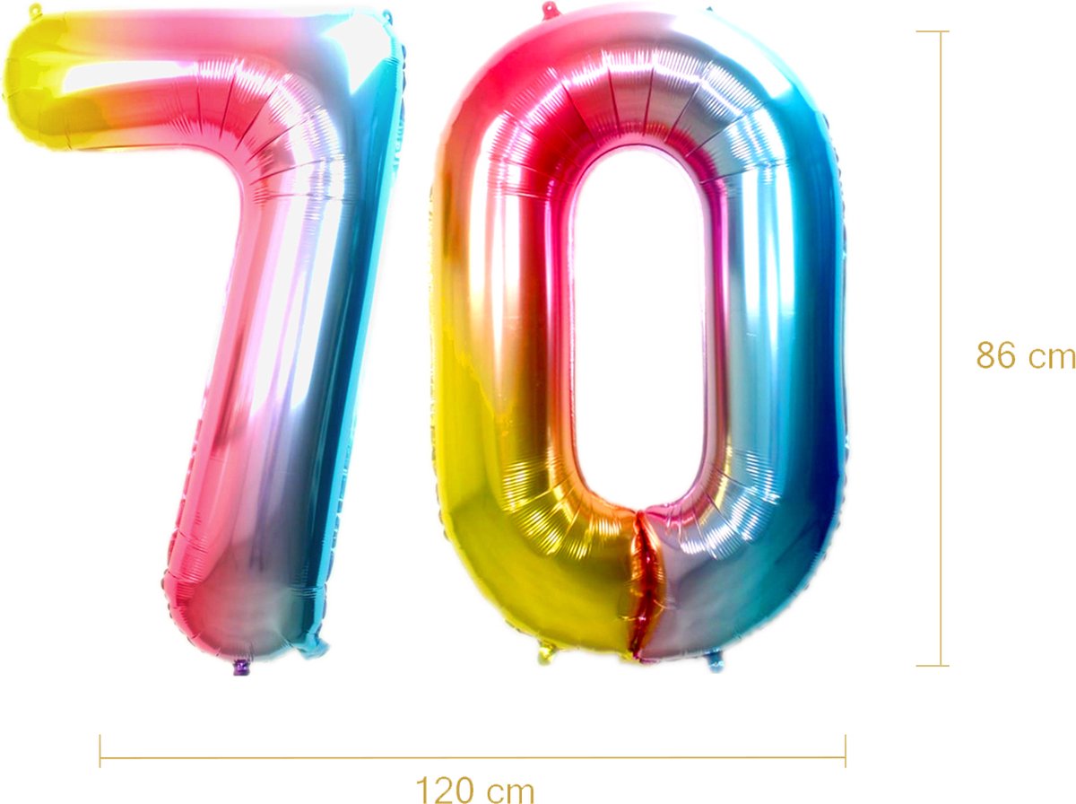 Ballon Cijfer 70 Jaar Regenboog Helium Ballonnen Verjaardag Versiering ...