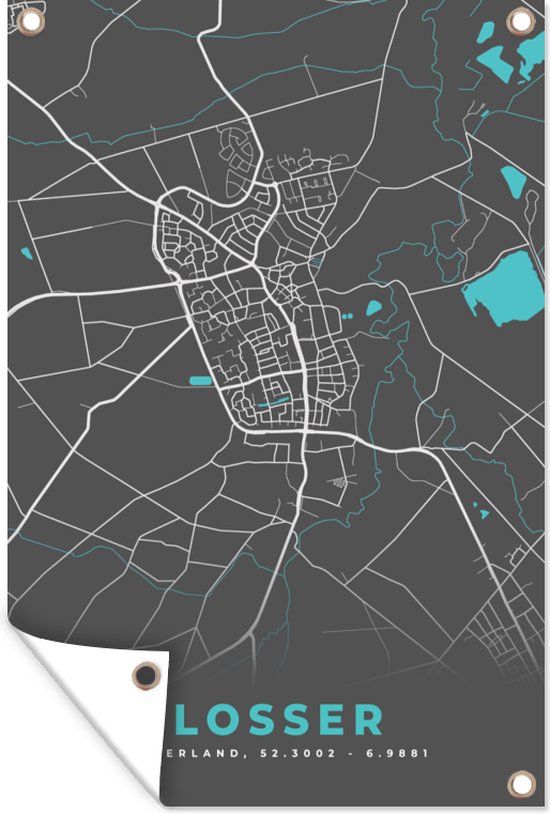 Tuindecoratie Losser - Plattegrond - Kaart - Stadskaart - 40x60 cm ...